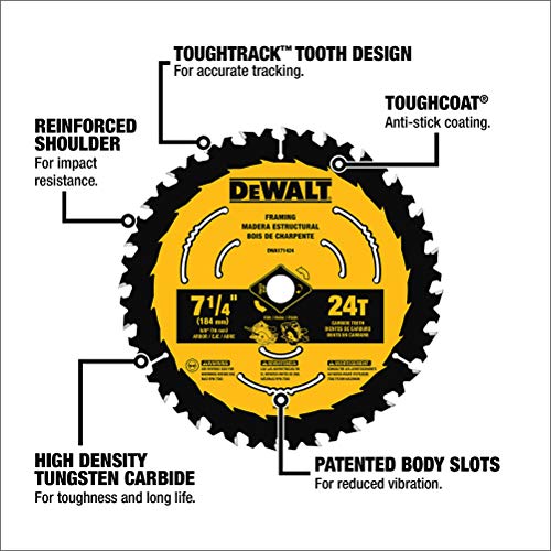 DEWALT Circular Saw Blade, 7 1/4 Inch, 24 Tooth, Wood Cutting, 3 Pack (DWA1714243)