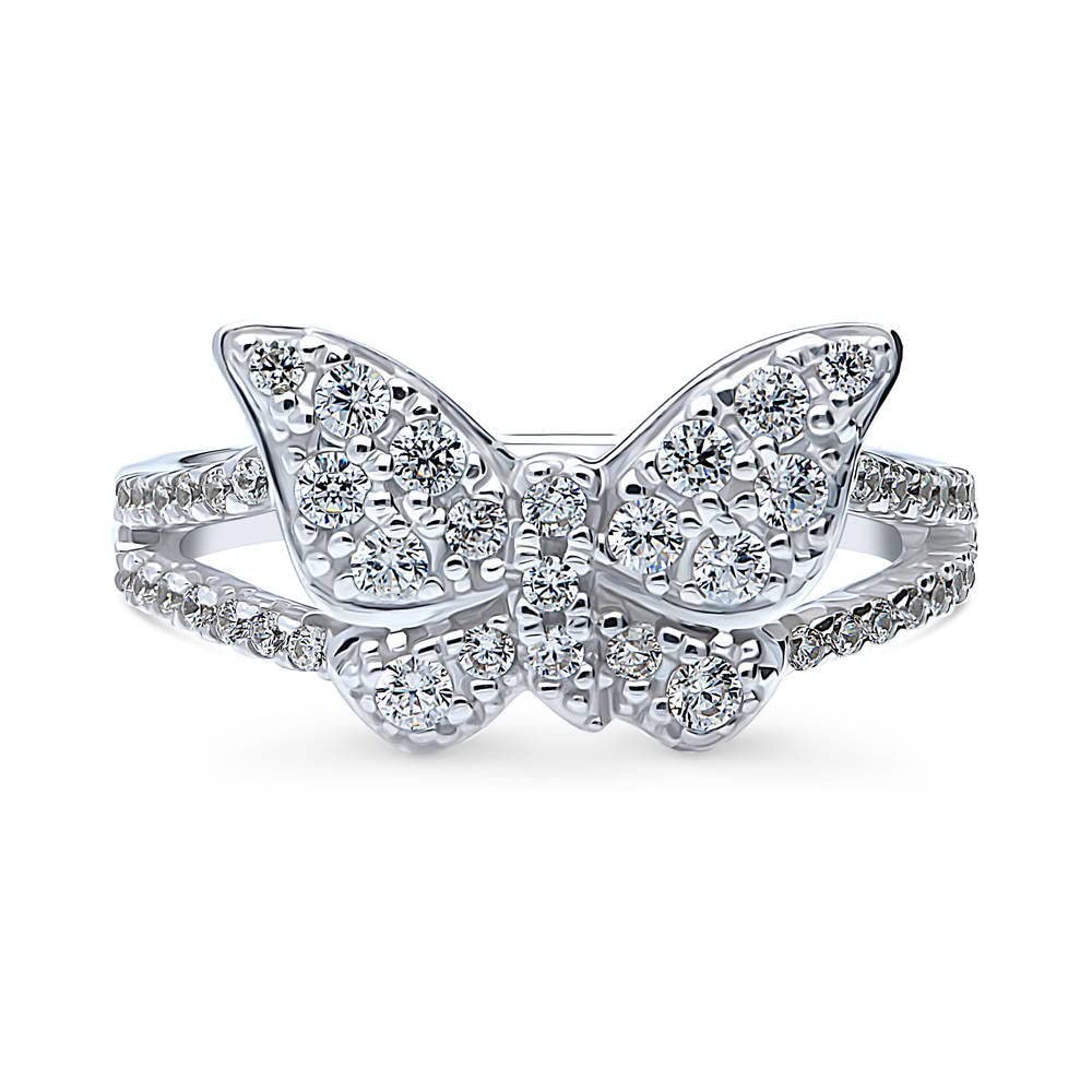 BERRICLE Sterling Silver Butterfly Cubic Zirconia CZ Fashion Ring for Women, Rhodium Plated Size 6