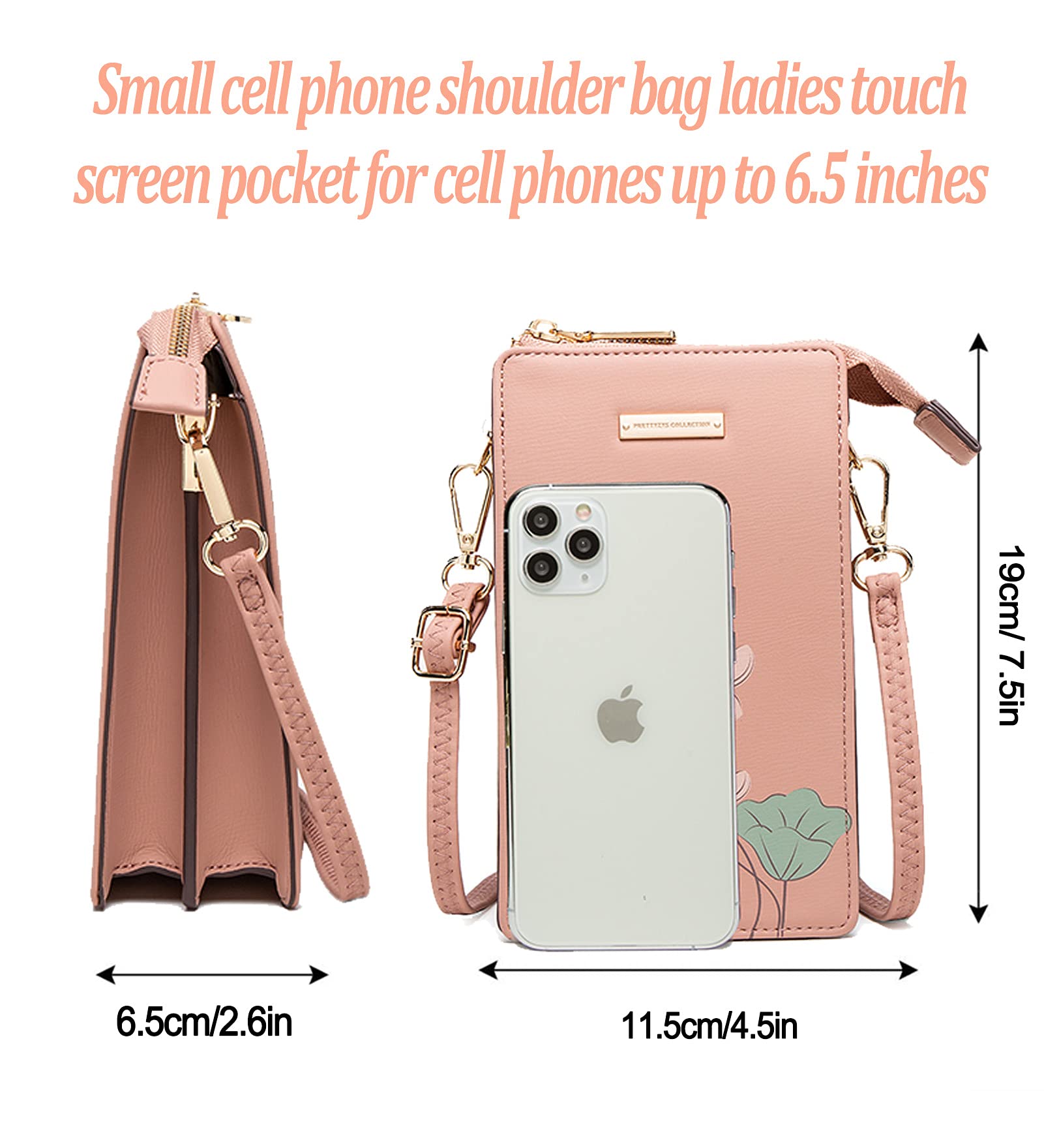 Touchscreen Phone Crossbody Bag for Women Cell Phone Purse Wallet Crossbody with Credit Card Slots for iPhone 13/13Pro etc. (Black)