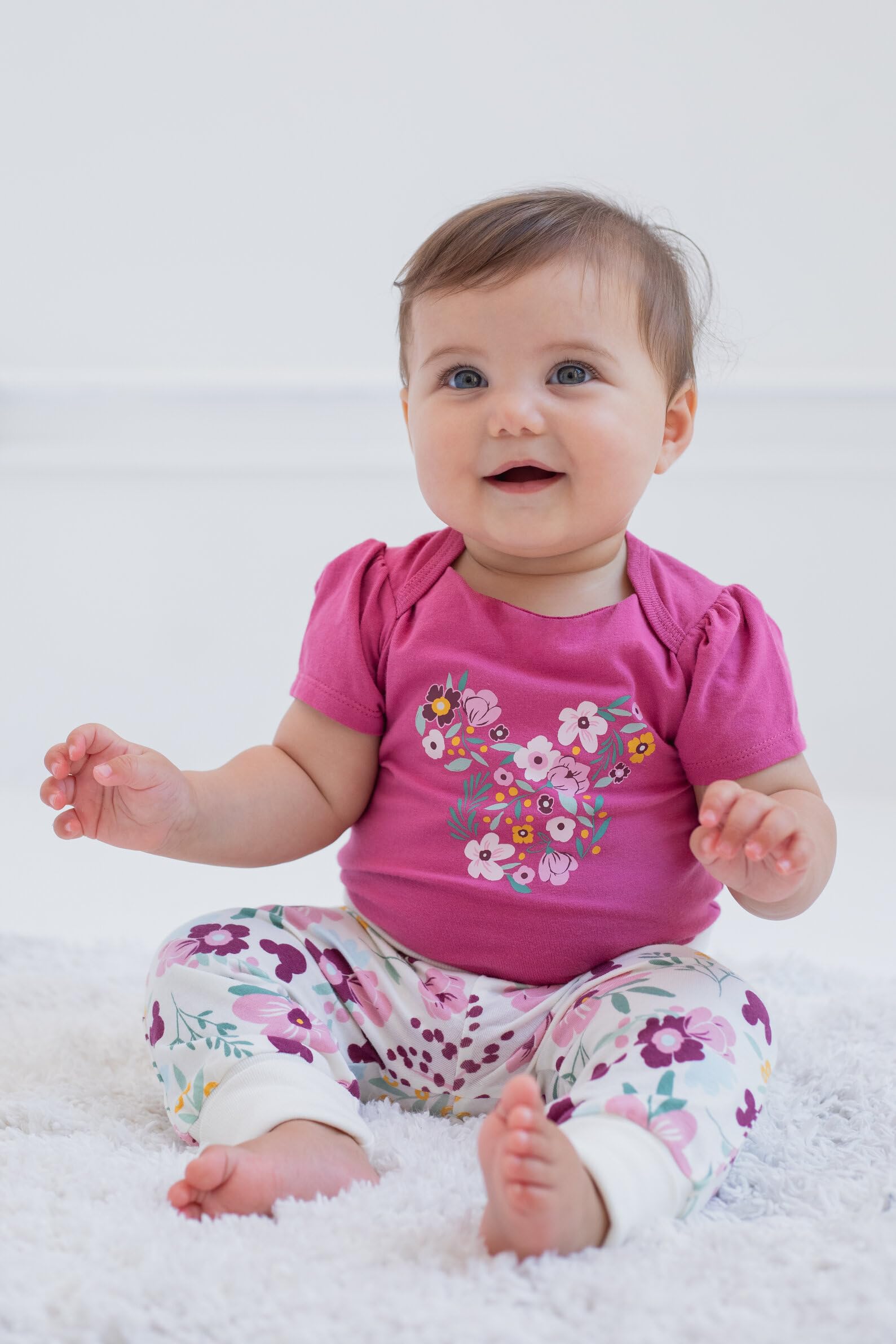 Disney Minnie Mouse Mickey Mouse Newborn Baby Girls Cuddly Bodysuits Pants White/Pink 0-3 Months