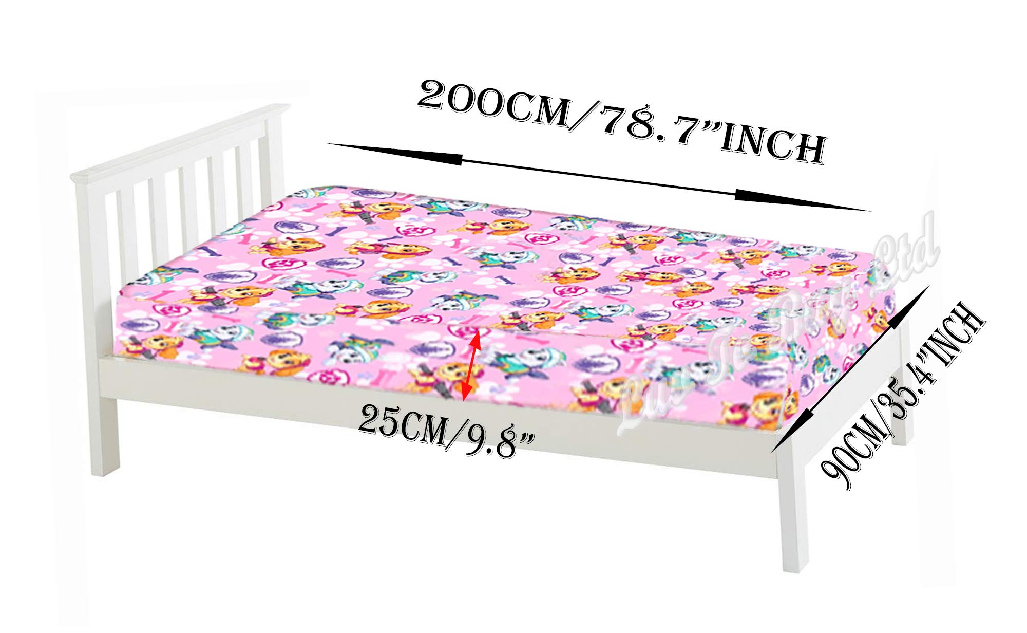 BrandMac Paw Patrol 100% Cotton Fitted Sheet, 90 x 200 cm x25cm, Rubber, Chase Paw Patrol Pink Fitted Sheet Single Bed