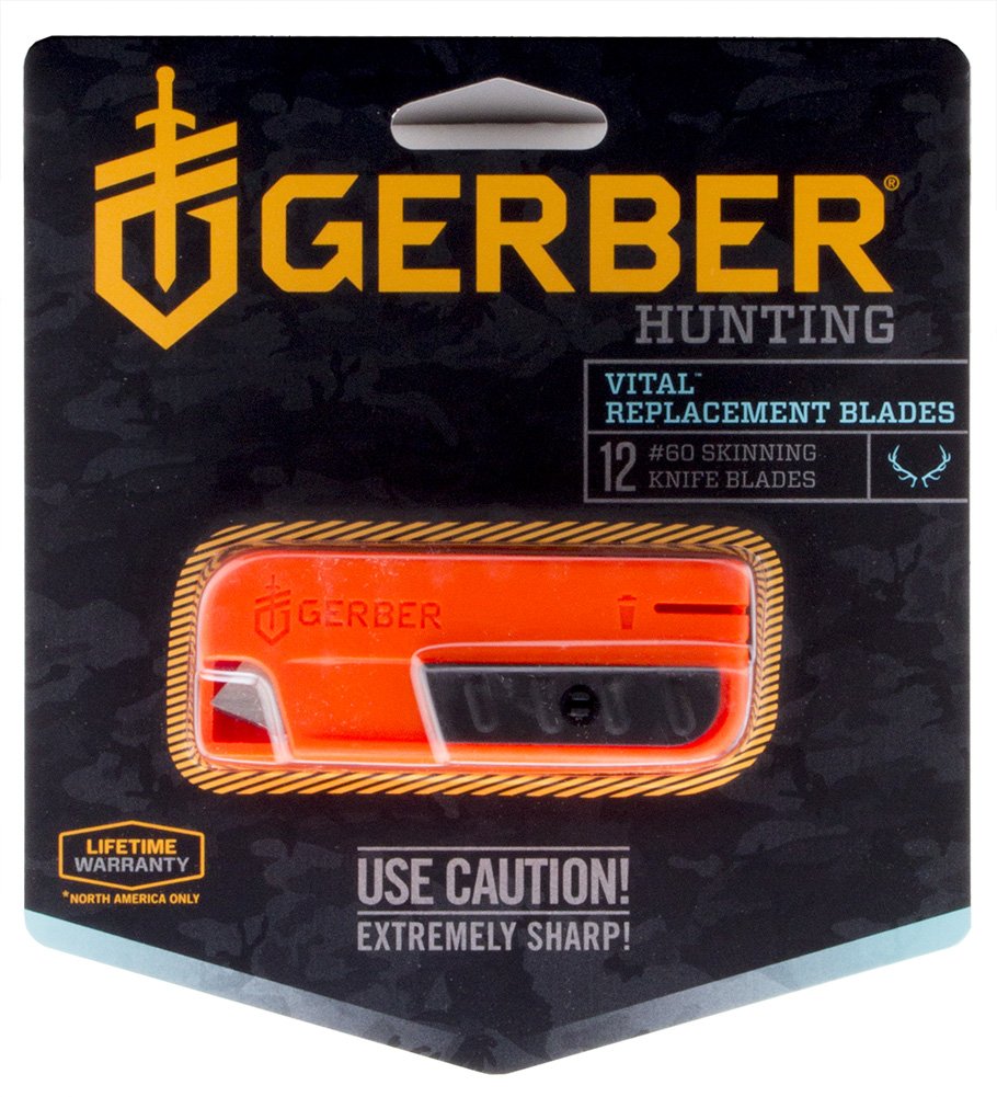 Gerber Gear Vital Pocket Folding Hunting Knife 2.8" Replacement Blades with 12 Blades and Disposal Container, Sharp Blades for Field-Dressing and Skinning, Pack of 12