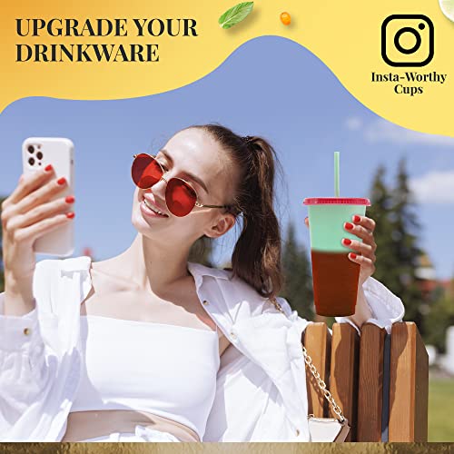 Reznap - Color Changing Cups - 5x Cups & Straws - 24 oz - BPA Free - Reusable Tumblers with Lids and Straws - Easy to Take Anywhere - Summer Party Cups - For Kids and Adults