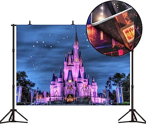 Floewrstown Princess Castle Backdrop 7x5ft Washable Polyester Beautiful Castle Night View Photography Background Cinderella Castle Backdrop Birthday Party Photo Video Shooting Props FT126