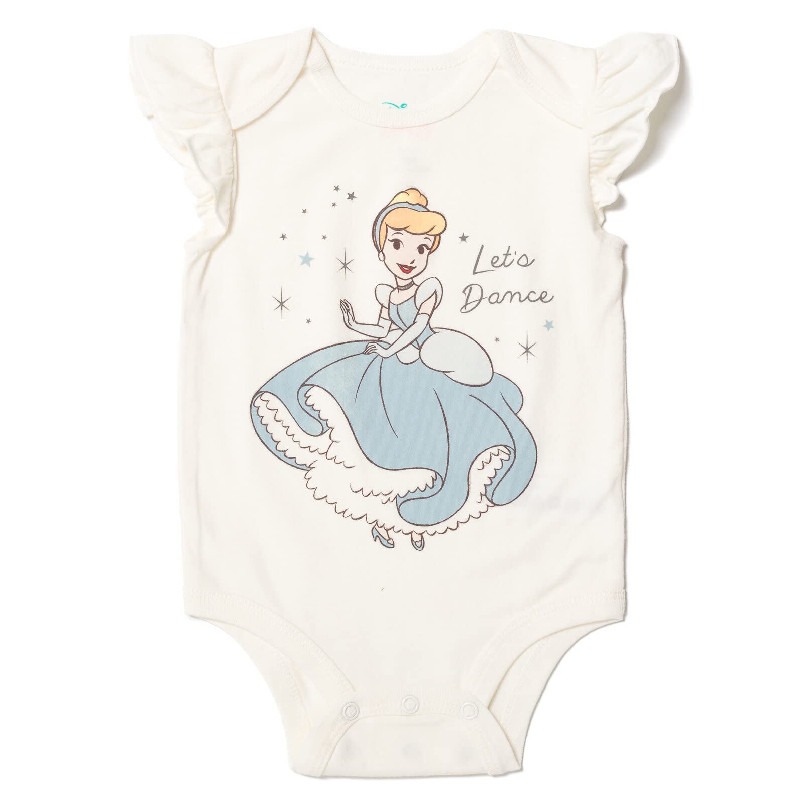 Disney Princess Ariel Cinderella Belle Newborn Baby Girls 4 Pack Cuddly Snap Bodysuits made with Organic Cotton 3-6 Months