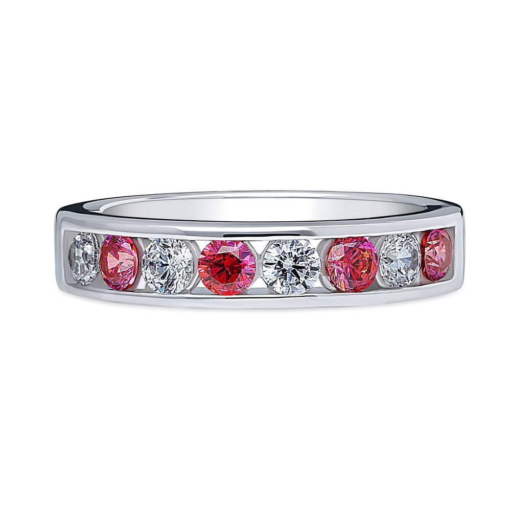 BERRICLE Sterling Silver Red Channel Set Cubic Zirconia CZ Stackable Fashion Anniversary Half Eternity Ring for Women, Rhodium Plated Size 7