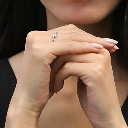 BERRICLE Sterling Silver Wishbone Wedding Rings Cubic Zirconia CZ Anniversary Curved Half Eternity Ring for Women, Rhodium Plated Size 6.5