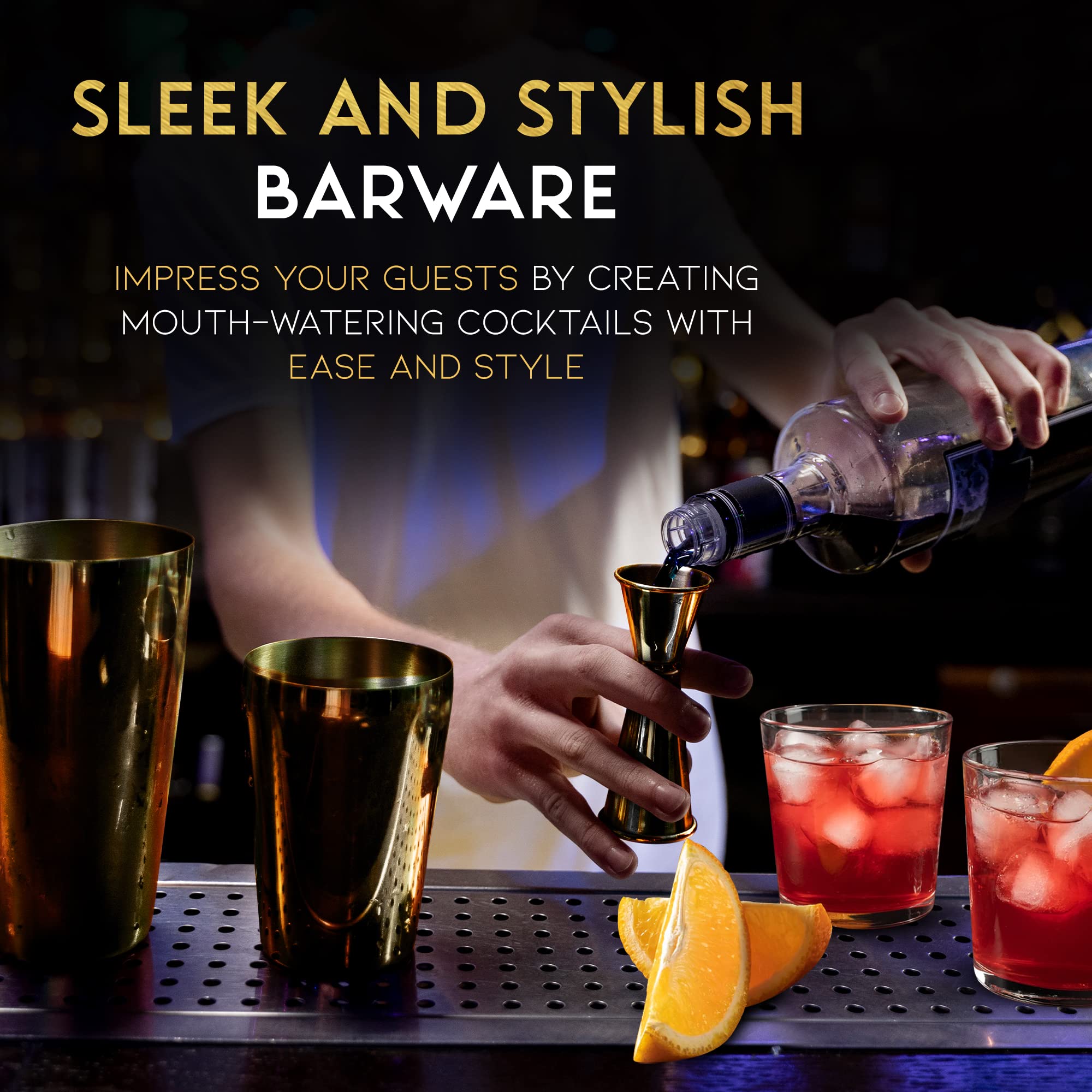 Cocktail Shaker Set 18 Piece, Mixology Equipment, All-in-One Cocktail Set, Drink Shaker, Strainers and Essential Bar Tools, Bar Set for Beginner & Professional Use, Gold - WinterCastle Enterprises