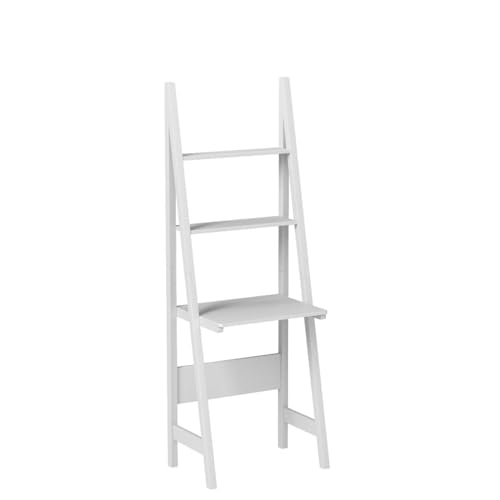 Haotian Ladder Shelf Desk Freestanding Bookshelf Space Saving Workstation Dresser Shelf Leaning Computer Desk with Shelves for Small Space, White FRG60-W