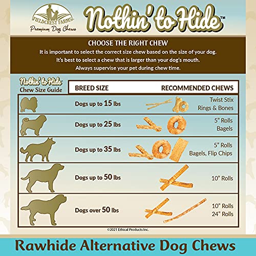 Fieldcrest Farms Nothing to Hide Natural Rawhide Alternative Large 10'' Rolls for Dogs - 3 Pack (6 Chews) Premium Grade Easily Digestible Chews - Great for Dental Health (Beef)