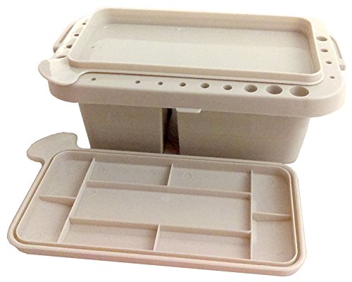 Portable Paint Brush Caddy and Holder with Storage Lid and Water Troughs 10.5 inches Gray Plastic
