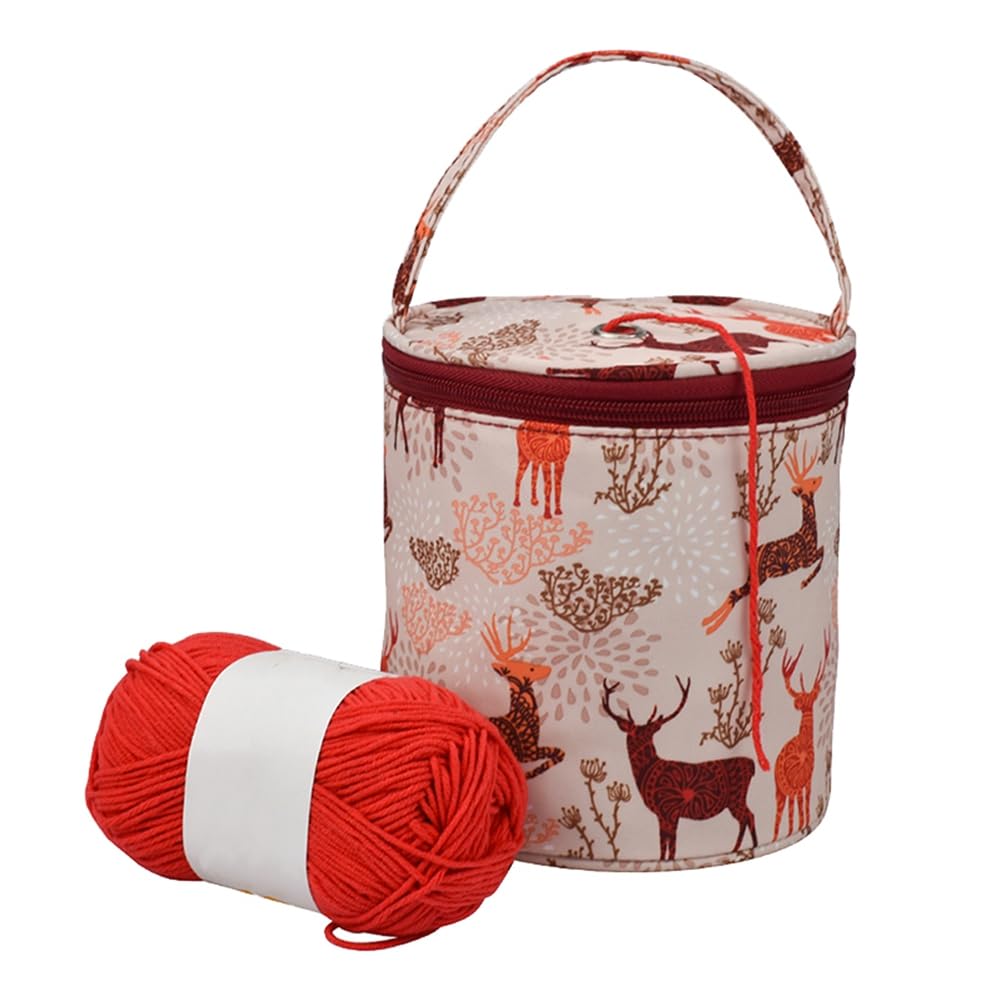 Geynutaly Yarn Storage Portable Bag Round Woven Bag Small Size Knitting Projects Organizer for Yarns, Zipper Storage Bag A