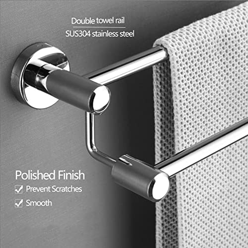 Double Bar Stainless Steel Towel Storage Holder Smooth Rounded Corner Wall Mounted Bath Towel Rail Bar for Bathroom Kitchen, Towel Shelf Towel Rack (Size : 80cm)
