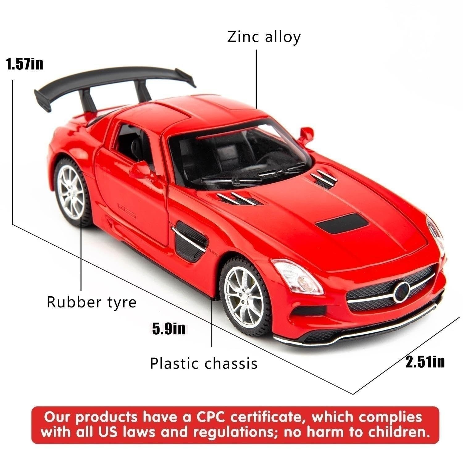 BDTCTKfor 1:32 SLS AMG Model Car, Diecast Zinc Alloy Pull Back Toy Car with Sound and Light for Kids Boy Girl White