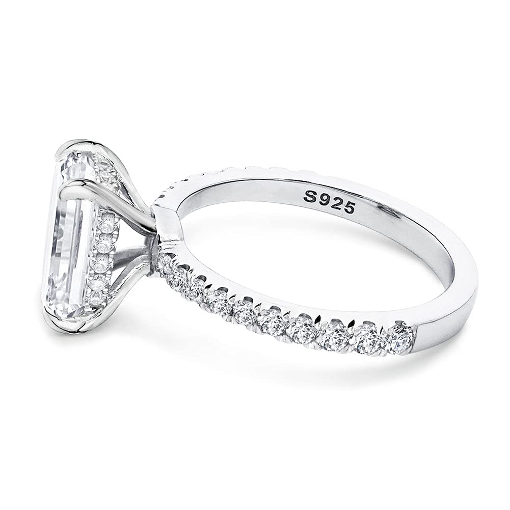Bo.Dream 2ct Emerald Cut Cubic Zirconia Engagement Rings For Women Platinum Plated Sterling Silver Size 6.5