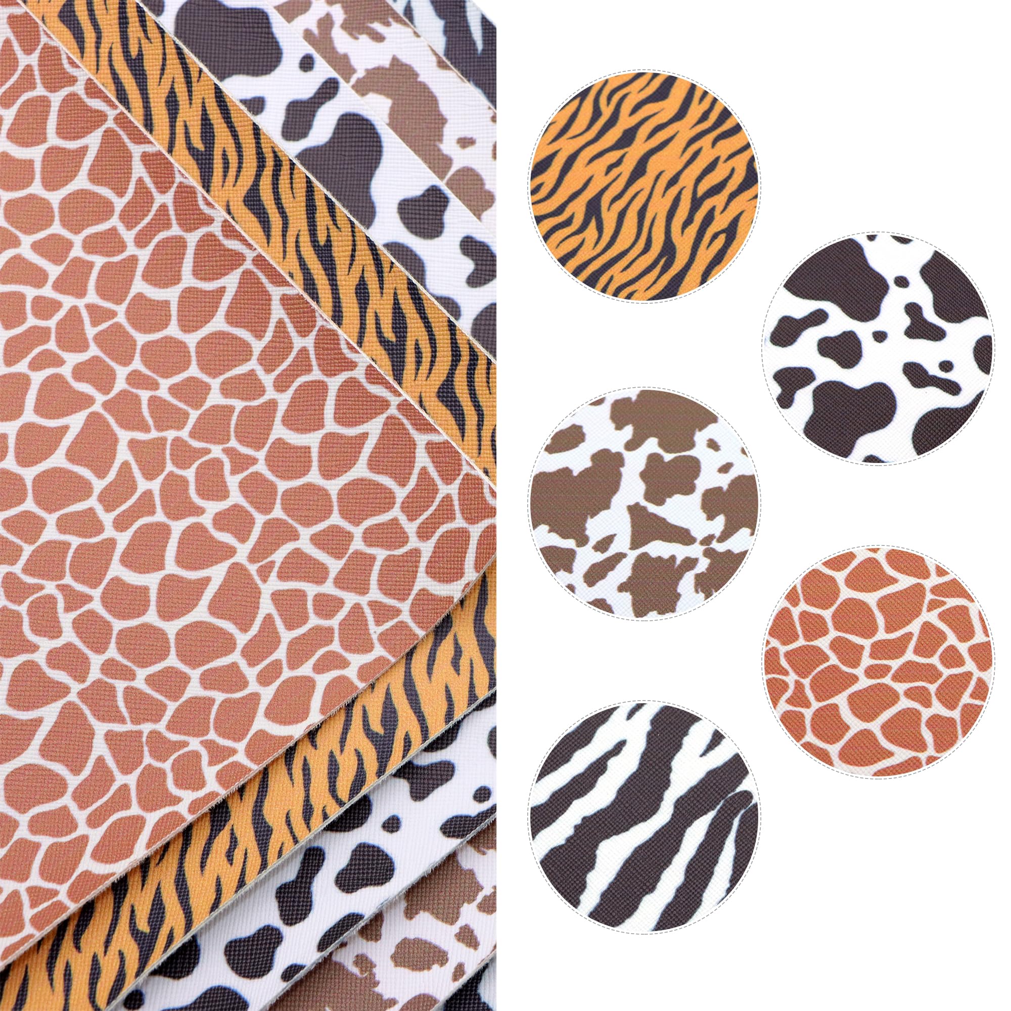 David Angie Animal Texture Faux Leather Sheet Printed Synthetic Leather Fabric Assorted 5 PCS 7.7" x 12.9" (20 cm x 33 cm) for Hair Accessories DIY Crafts Making (Mix)