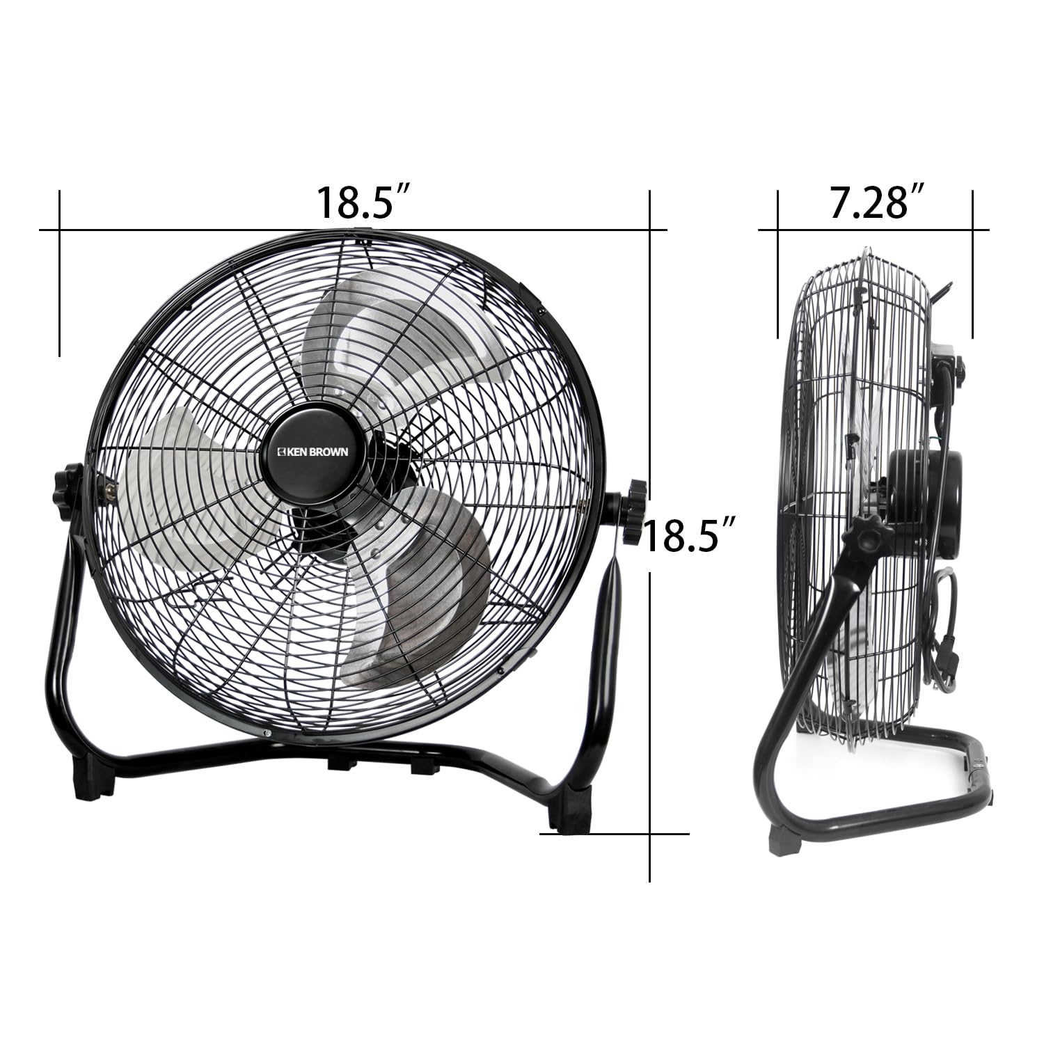 KEN BROWN 14 Inch High Velocity Floor Fan 3-Speed 360° Adjustable Tilting Powerful Airflow for Home,Residential Use, Black