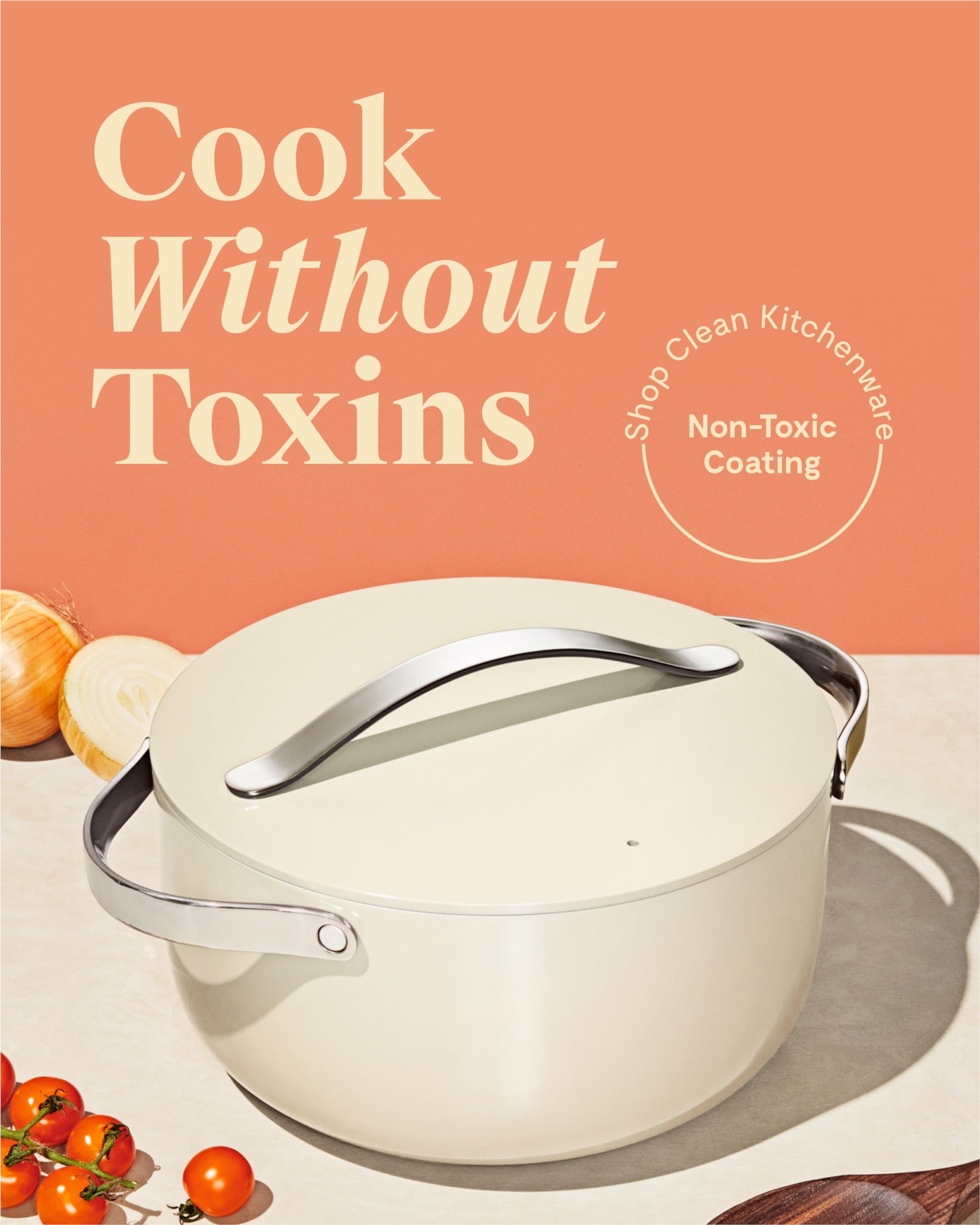 Caraway Dutch Oven Pot with Lid (6.5 qt, 10.5") - Non-Stick Ceramic Coating - Free From Forever Chemicals - Oven Safe & Stovetop Agnostic - Cream