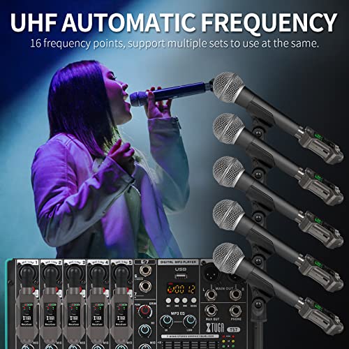 XTUGA C-977 UHF Wireless XLR Transmitter and Receiver& Wireless Guitar Transmitter Receiver,Rechargeable Mic Adapter 16 Channels 164ft Range for Dynamic Microphone,Audio Mixer,Electric Guitar Bass