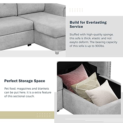 ERYE L-Shaped Pull Out Sleeper Couch Bed Velvet Tufted Upholstered Convertible Reversible Sleep Sectional Sofa with PullOut Sofabed for Living Room