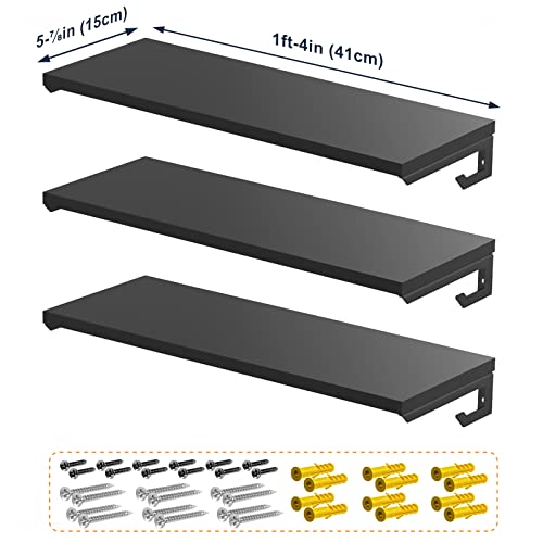 NiHome Black Floating Shelves for Wall Decor Industrial Wall Shelves for Storage Bedroom Hanging Bathroom Shelf Floating Bookshelf Set of 3