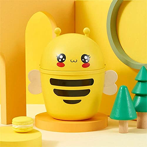 ESD HSDMYSH Countertop Trash Can Cute Bee Desktop Trash Can TabletopTrash Can Mini Garbage cans for Bedroom Living Room Bathroom Small Wastebasket with Lid(Yellow)