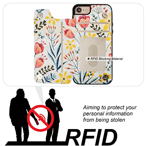 HAOPINSH for iPhone SE(2022) iPhone SE(2020) iPhone 7/8 Wallet Case with Card Holder, Floral Flower Flip Folio PU Leather Kickstand Card Slots,Double Magnetic Clasp Shockproof Case 4.7"