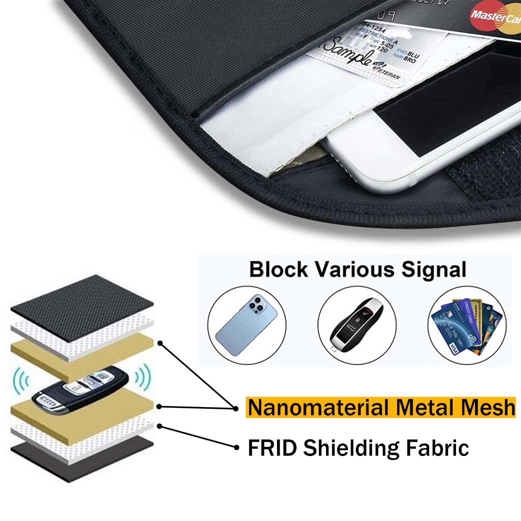 ONEVER 2 Pack Faraday Bags for Car Keys and Cell Phone, Signal Blocking Key Pouch Wallet, Anti-Tracking Anti Theft Car Protection, Signal Jammer WiFi/GSM/LTE/NFC/RFID, GPS Blocker