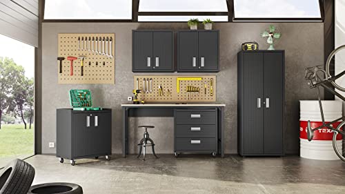Manhattan Comfort Fortress 30" Floating Textured Metal Garage Cabinet with Adjustable Shelves, Set of 1, Charcoal Gray
