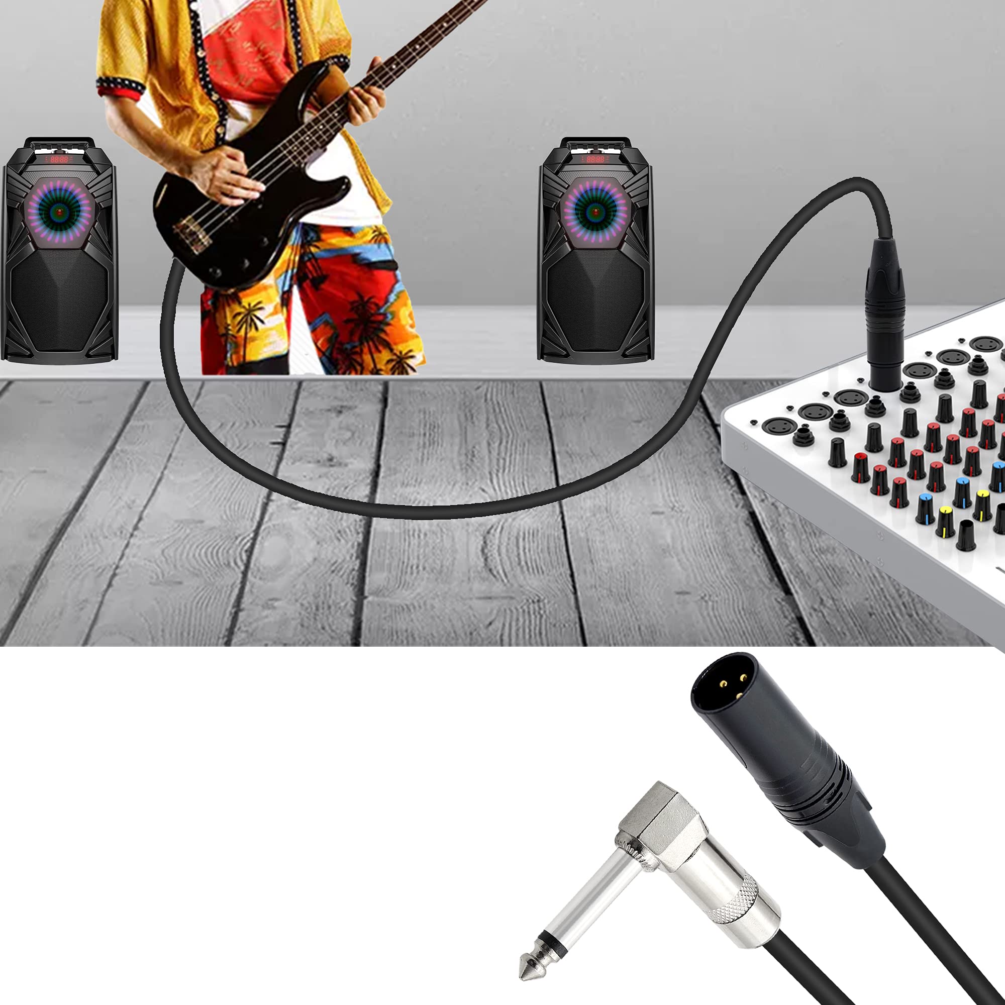 PNGKNYOCN Right Angle 6.35mm Mono to XLR 3 Pin Cable,90 Degree 1/4 Male to XLR Male Interconnect Cable for Soundbox, Microphone, Power Amplifier Etc(50cm)