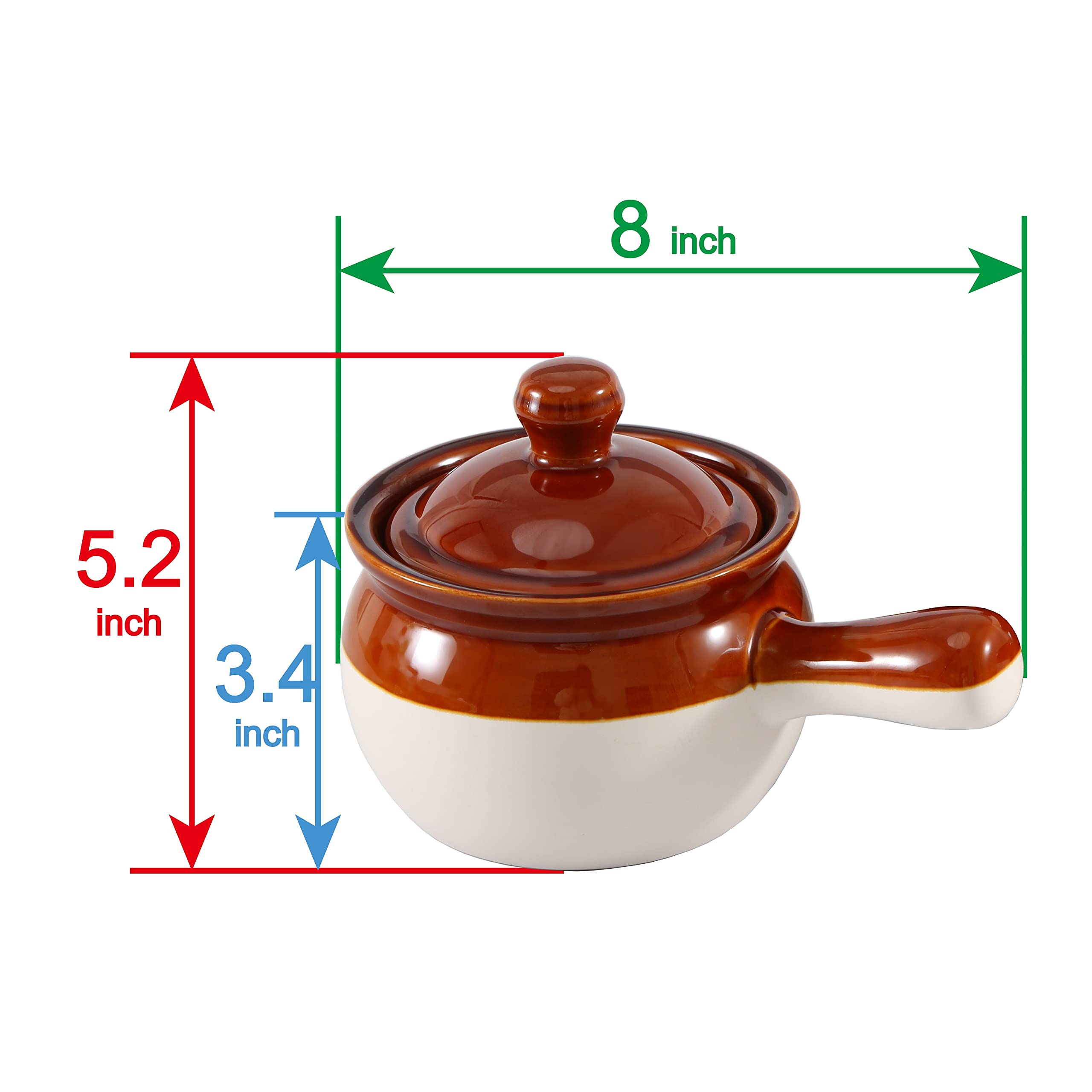 Chefcaptain Ceramic Soup Bowls, Soup Bowls With Handles High-Grade Ceramic Chili Bowls With Sturdy Handles And Lids, Stoneware Bowls French Onion Soup Crocks XL 22OZ (Brown Cream)