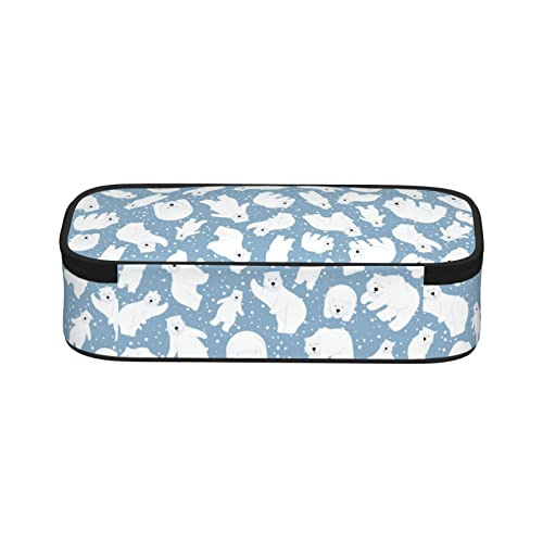 Jwzrene Polar Bear Pencil Case Large Capacity Pen Bag With Zipper Compartment Pencil Pouch Multifunction Stationary Bag For Boy Girl