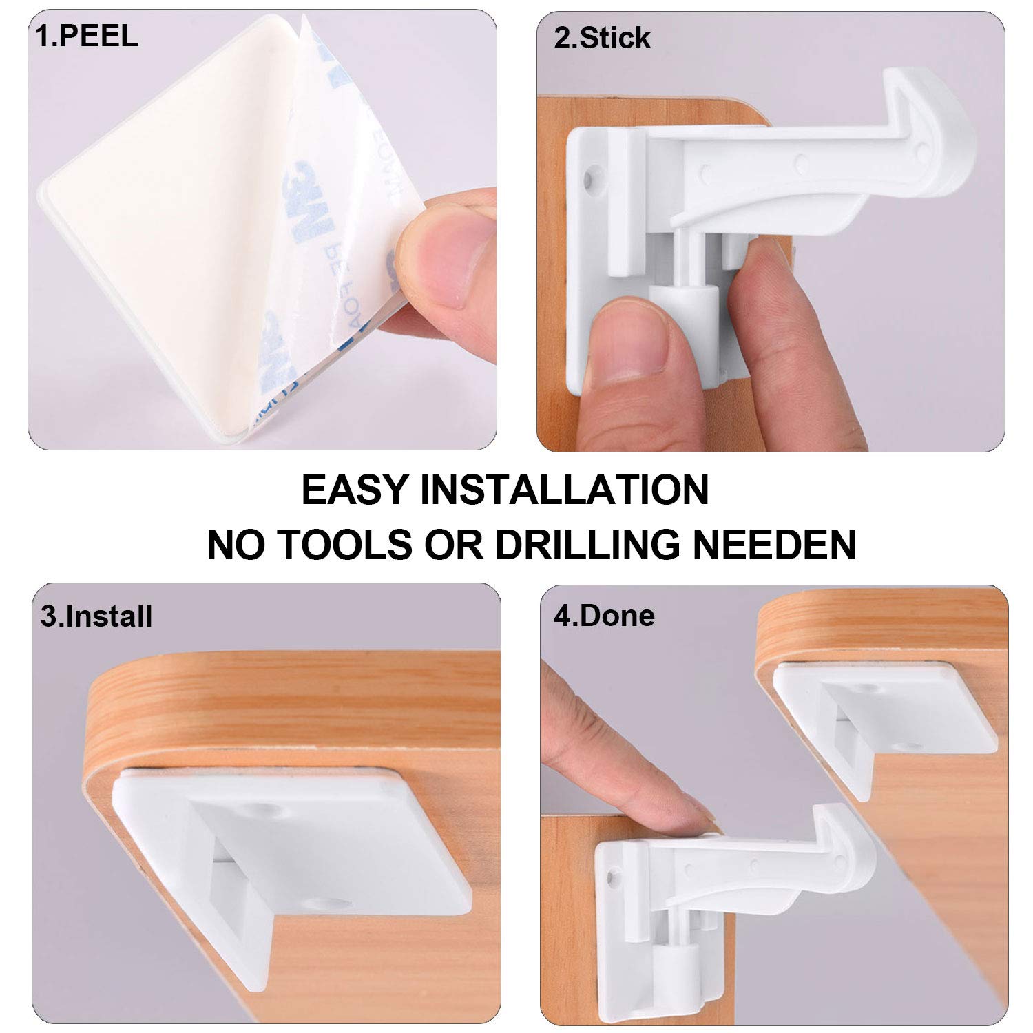 Cabinet Locks Child Safety, Childproof Drawer Locks, Slick Invisible Spring No Drill Baby Proofing Latches for Kitchen Bedroom Cabinets & Drawers with Strong Adhesive & 20 Screws Durable Fixed, 10Pack