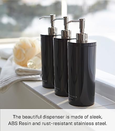 Yamazaki 2929 Tower Shampoo Dispenser Contemporary Bottle Pump for Shower, Round, Black & Silver