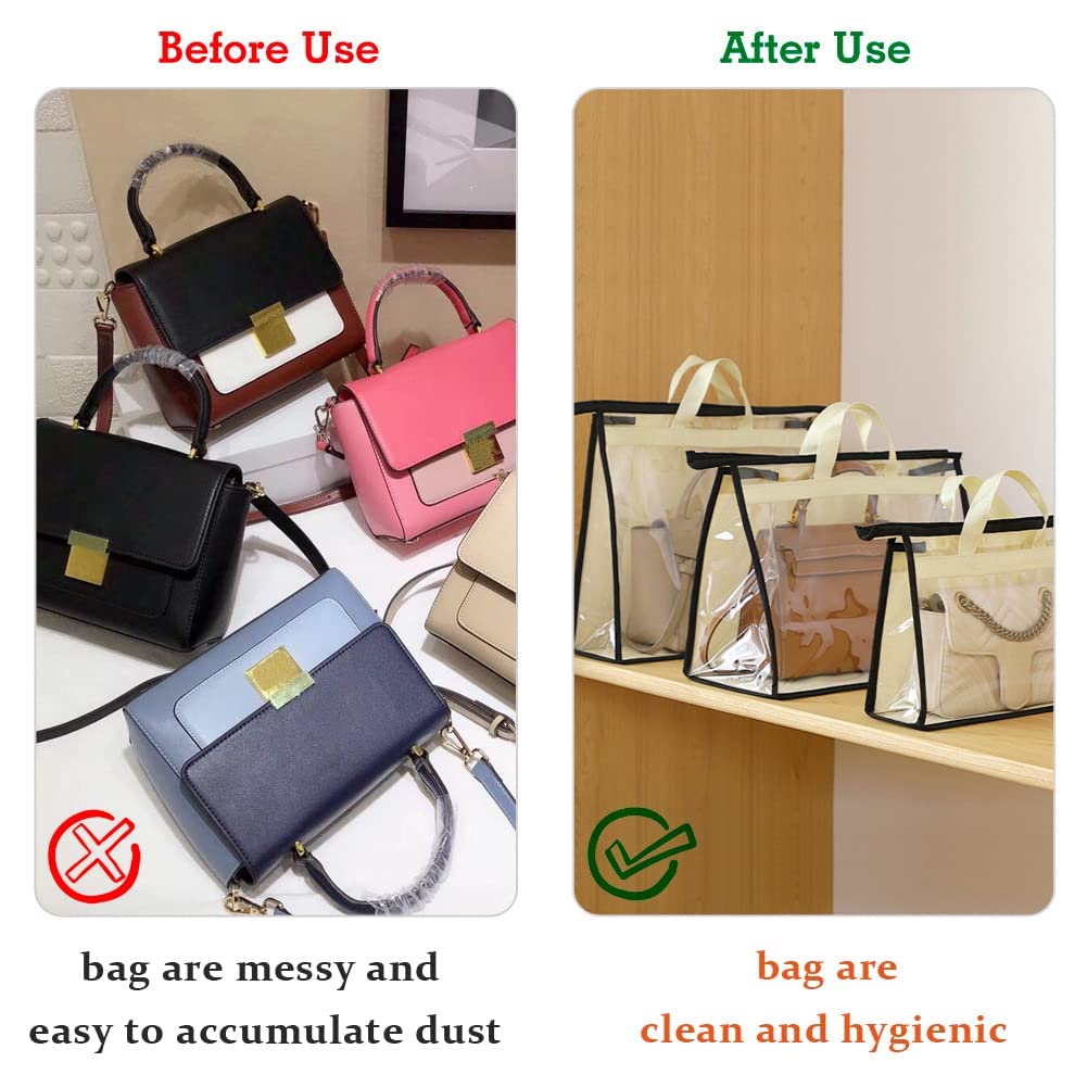 BZCTAH 9 Packs Purse Organizer for Closet Purse Storage Organizer Clear Handbag Storage Organizer Dust Bags for Handbags with with Zipper, Handles, 9 S-Shaped Hooks