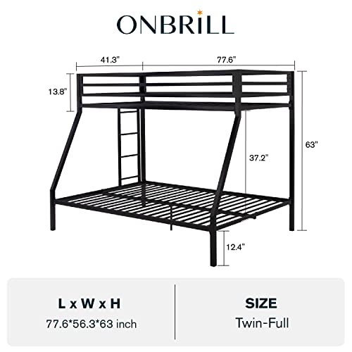 ONBRILL Twin Over Full Metal Bunk Bed with Stairs, Full-Length Guardrails Space Saving/No Box Spring/Noiseless/Black