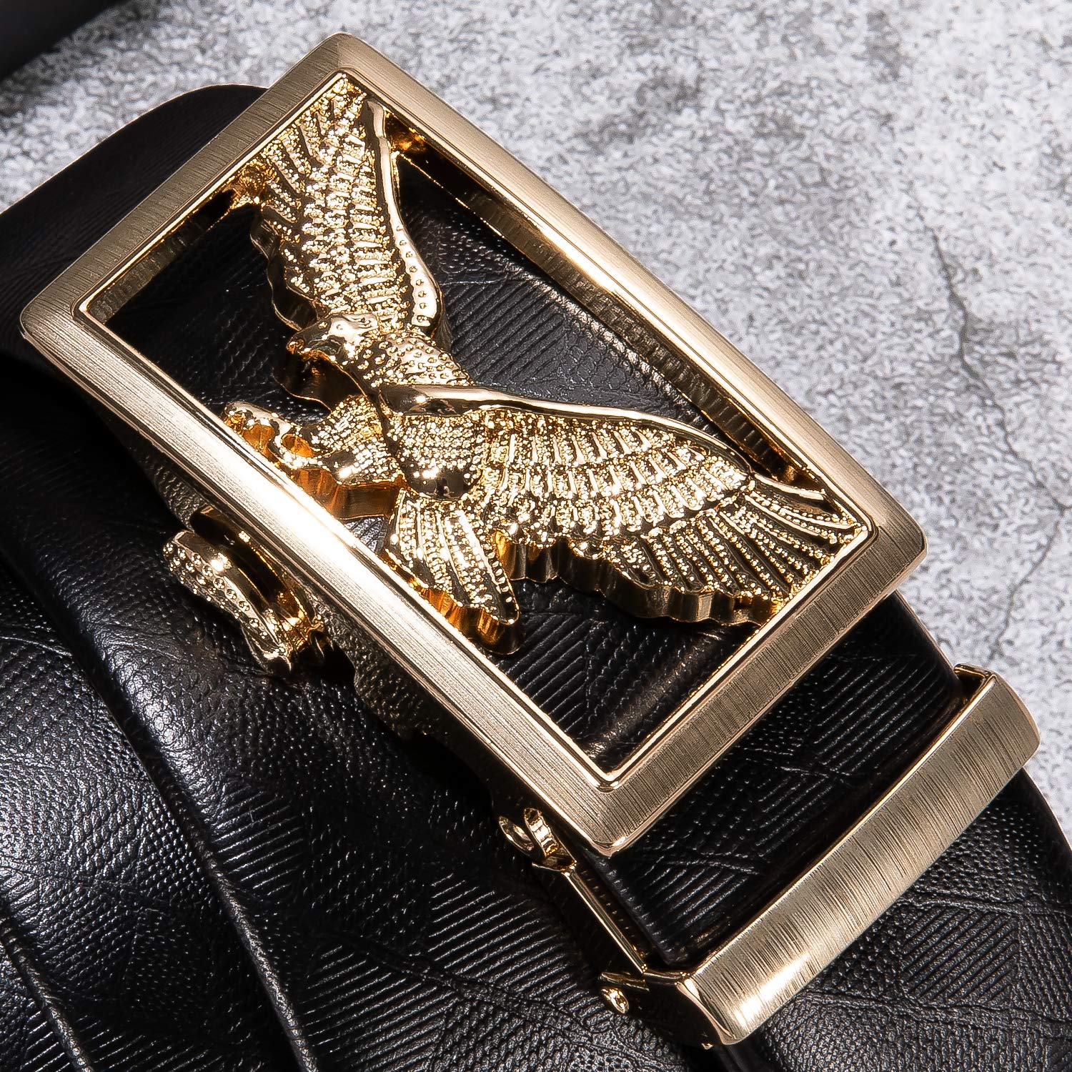 Belt Set Black Gold Eagle Plaid Automatic Sliding Buckle Adjustable Ratchet Strap Business Casual Jeans Belt Halloween Christmas Gift with Exquisite Box