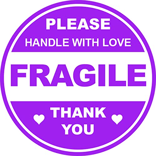 Ophisdesk 300 PCS 2 inch Round Purple Please Hand with Love Fragile Stickers Thank You Adhesive Label Fragile Stickers for Shipping Mailing Packing Envelope Present Jewelry Bag