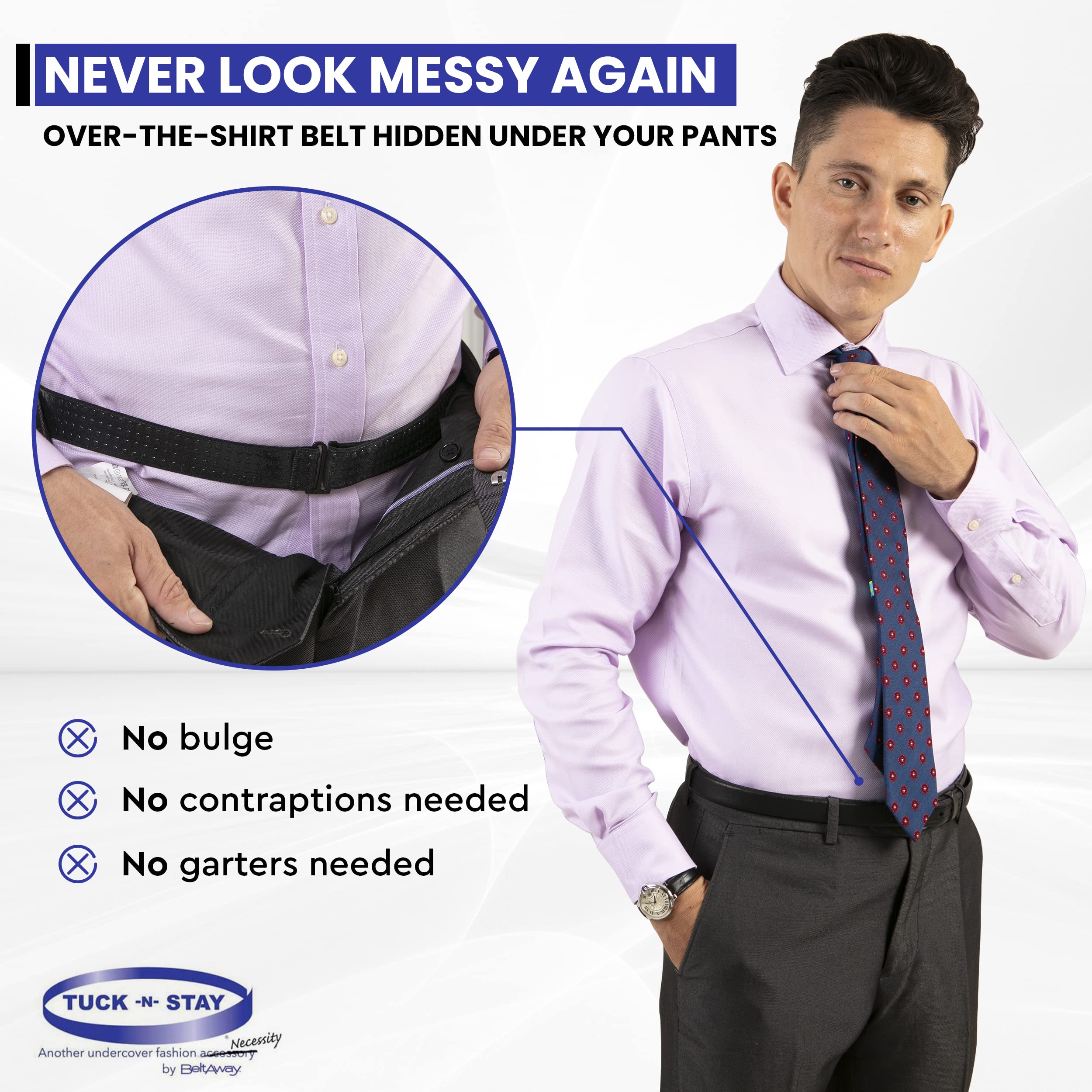 BELTAWAY Tuck N Stay Keep Shirts Tucked in Extra Gripping Shirt Stays for Men - Adjustable Stretch belt, Look Neat for Work, Dress, Casual