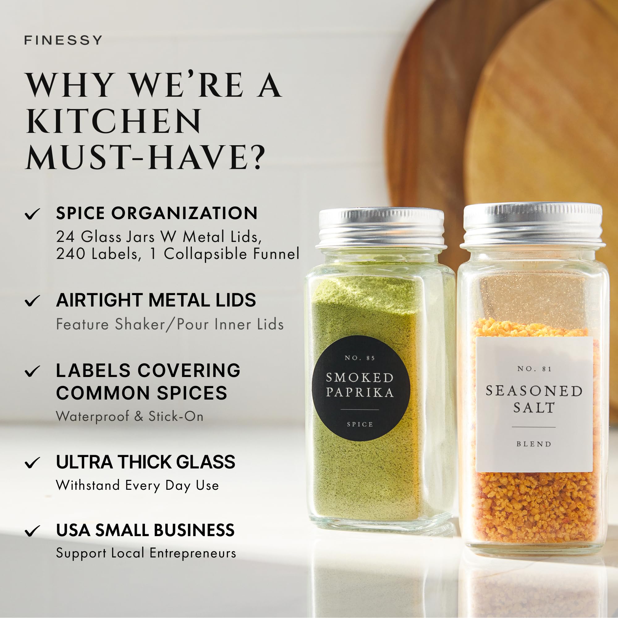 FINESSY Empty Glass Spice Jars with Label 24 Pack, 4 oz Glass Spice Jars with Shaker Lids, Spice Bottles Empty Glass with Labels, Glass Spice Containers with Labels and Lids, Seasoning Containers