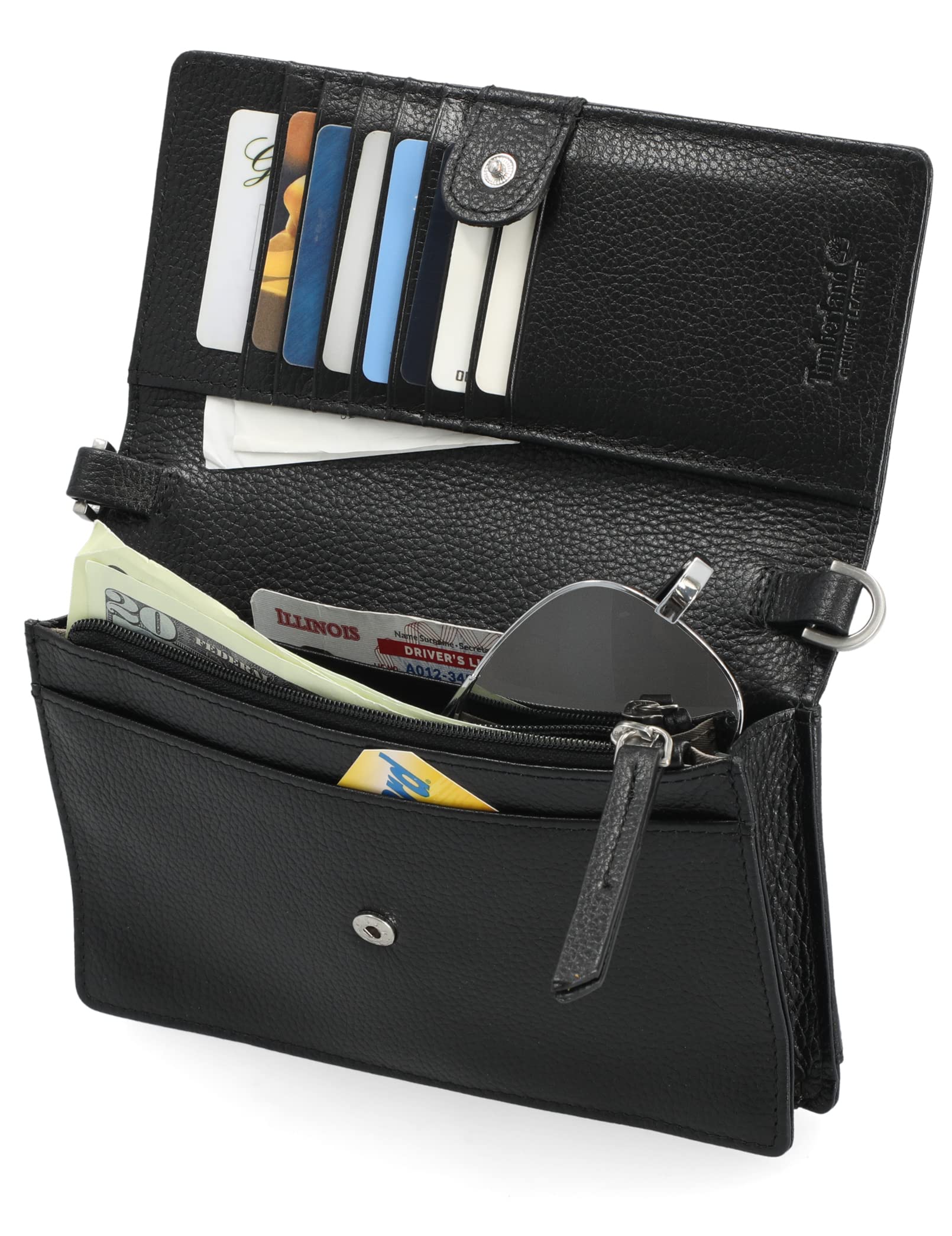 Timberland womens Rfid Leather Crossbody Bag Wallet Purse, Black (Pebble), One Size