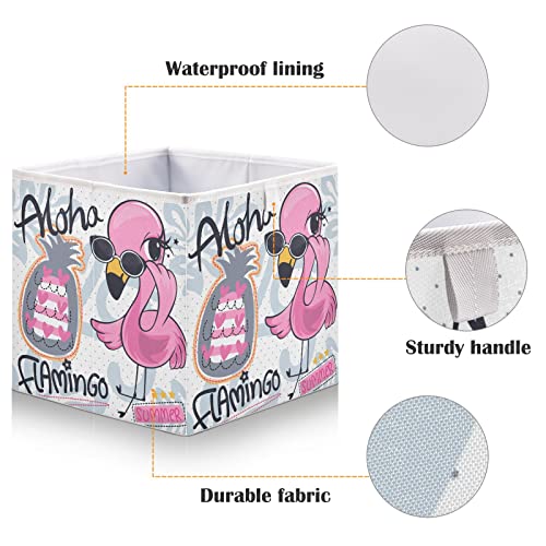 Kigai Cute Flamingo Cube Storage Bins - 11x11x11 In Large Foldable Storage Basket Fabric Storage Baskes Organizer for Toys, Books, Shelves, Closet, Home Decor