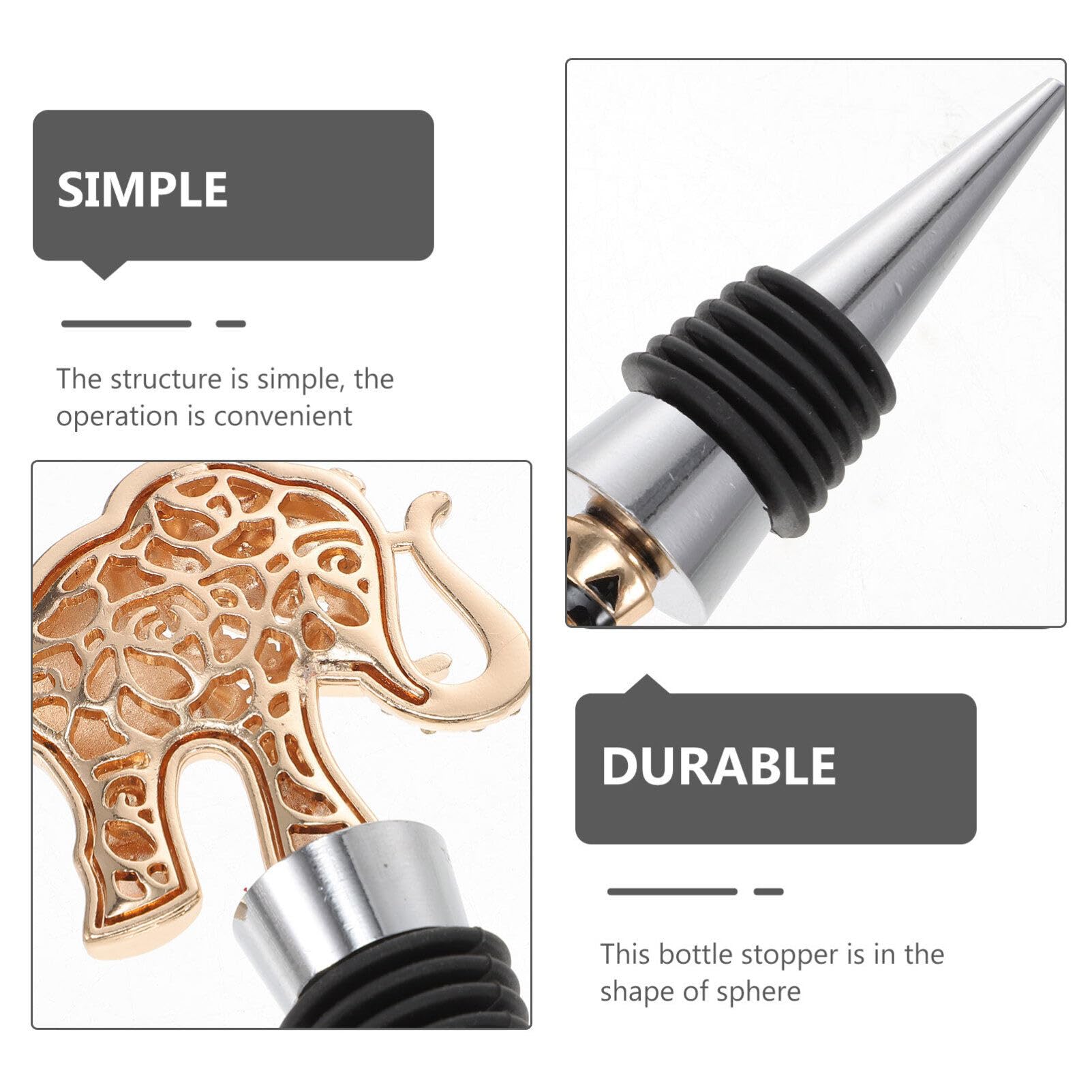Cabilock Wine Stoppers Decorative Rhinestone Elephant Beverage Bottle Stoppers Funny Wine Champagne Toppers for Wedding Birthday Gifts (1PC)