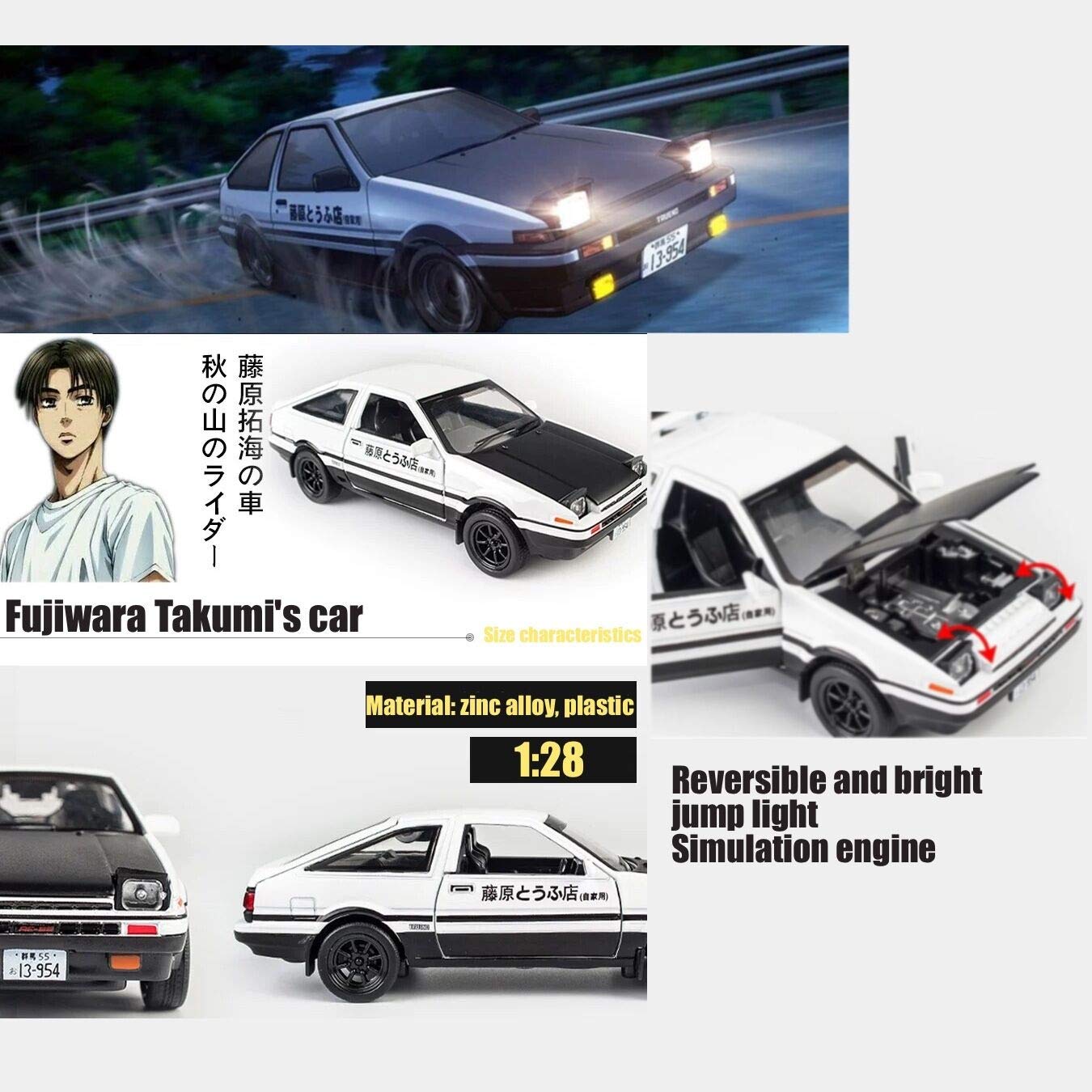 Children's Alloy Simulation AE86 Initial D Alloy Model Car, Suitable for Boys and Adults, Fujiwara Tofu Shop Model Car Pull Back Toy Simulation Car Model ( Size : AE68+Scenes )