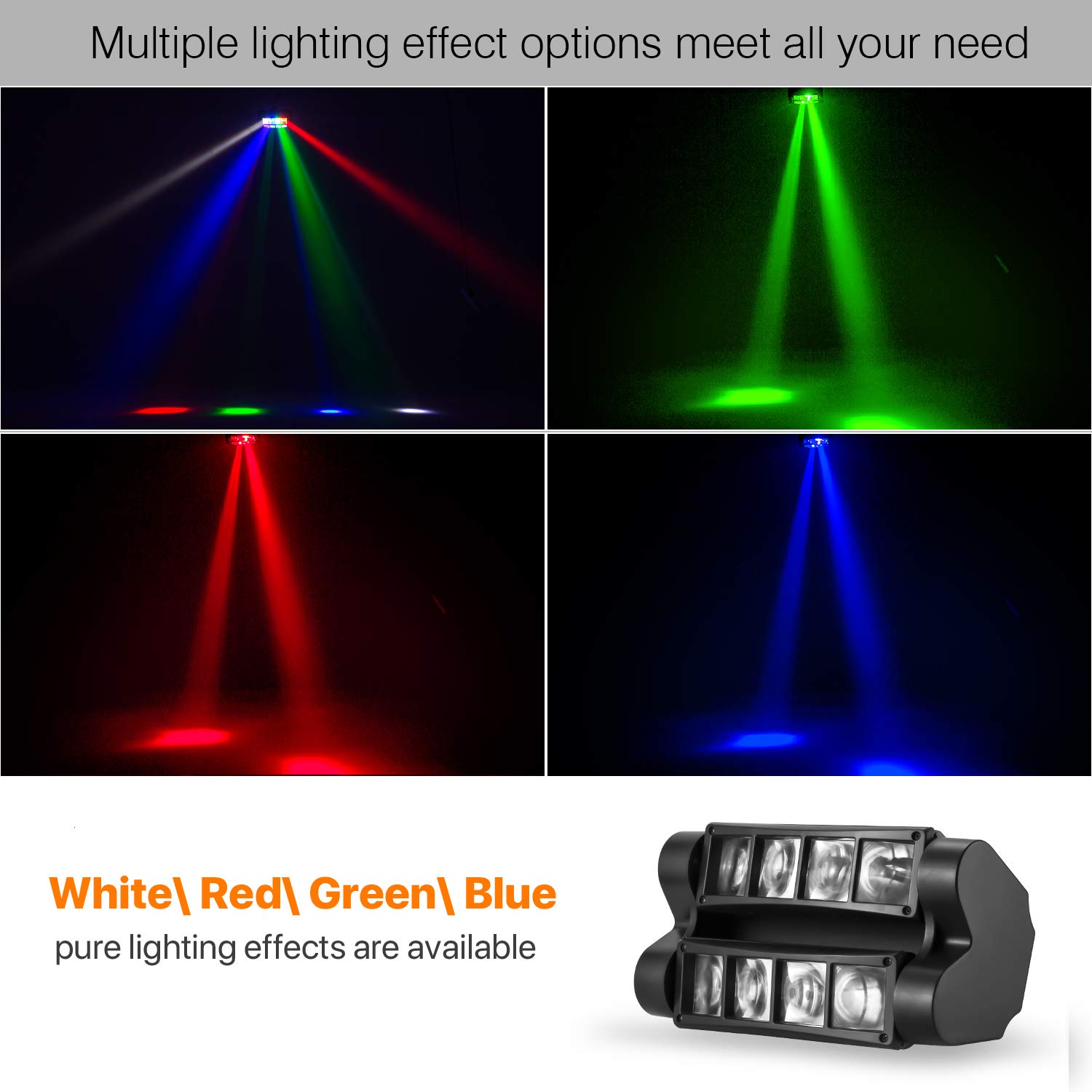 BSYUN DJ Lights RGBW LED 2nd Version Moving Head Stage Lights Sound Activated Disco Lights Compatible with DMX-512 Controller for Wedding Dance Birthday Event Party