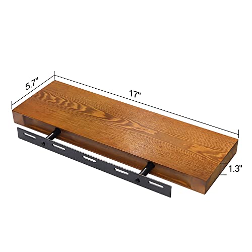 Marsmiles Floating Shelves Solid Wood Set of 2, Rustic Wood Wall Shelves, Wooden Wall Mounted Farmhouse Shelves for Bathroom Kitchen Living Room Bedroom - Light Walnut