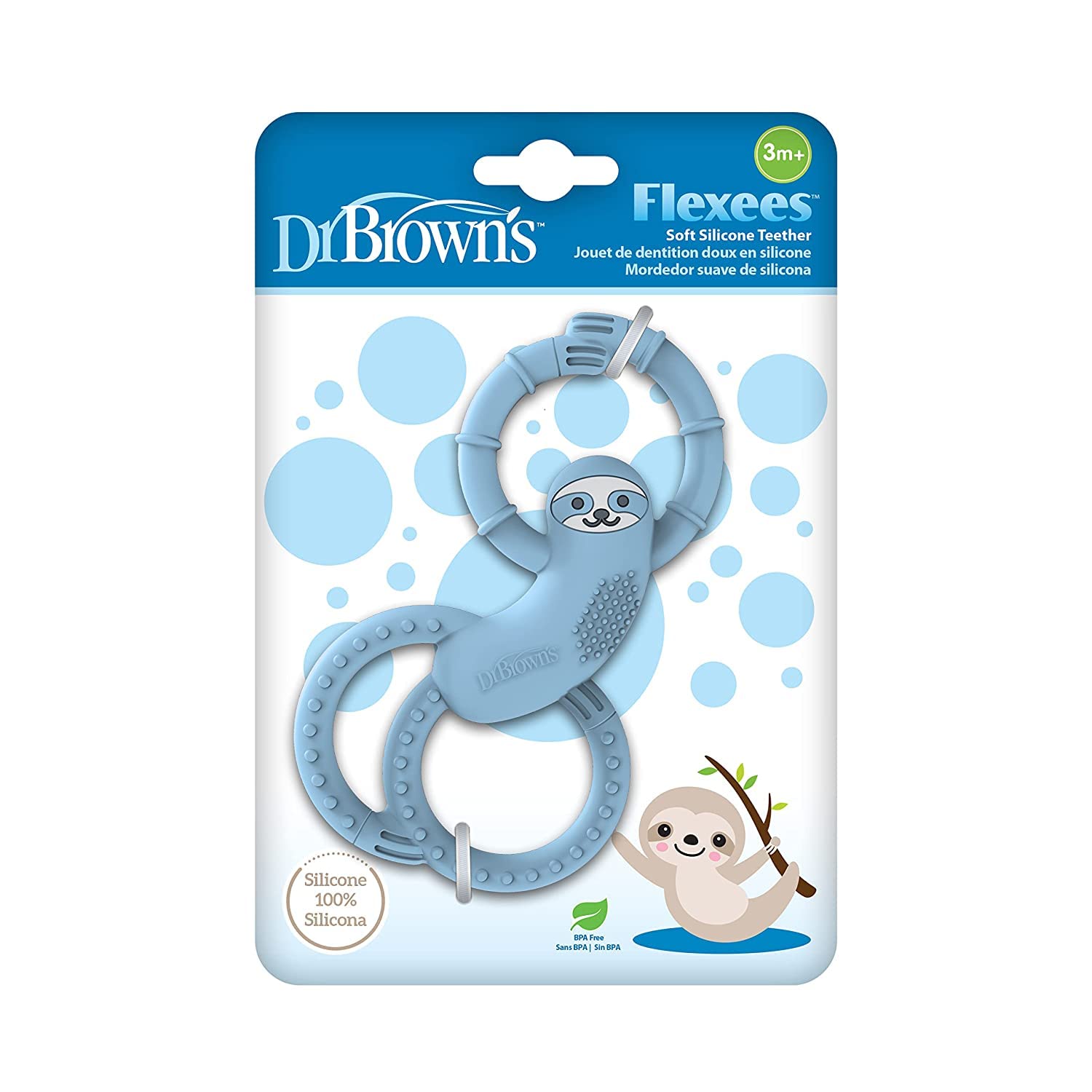 Dr. Brown's Baby Teether Variety Pack, Fox Learning Loop Silicone Ring, Giraffe Tidgees Massaging Teether, and Flexees Friends Silicone Elephant Teether, Blue