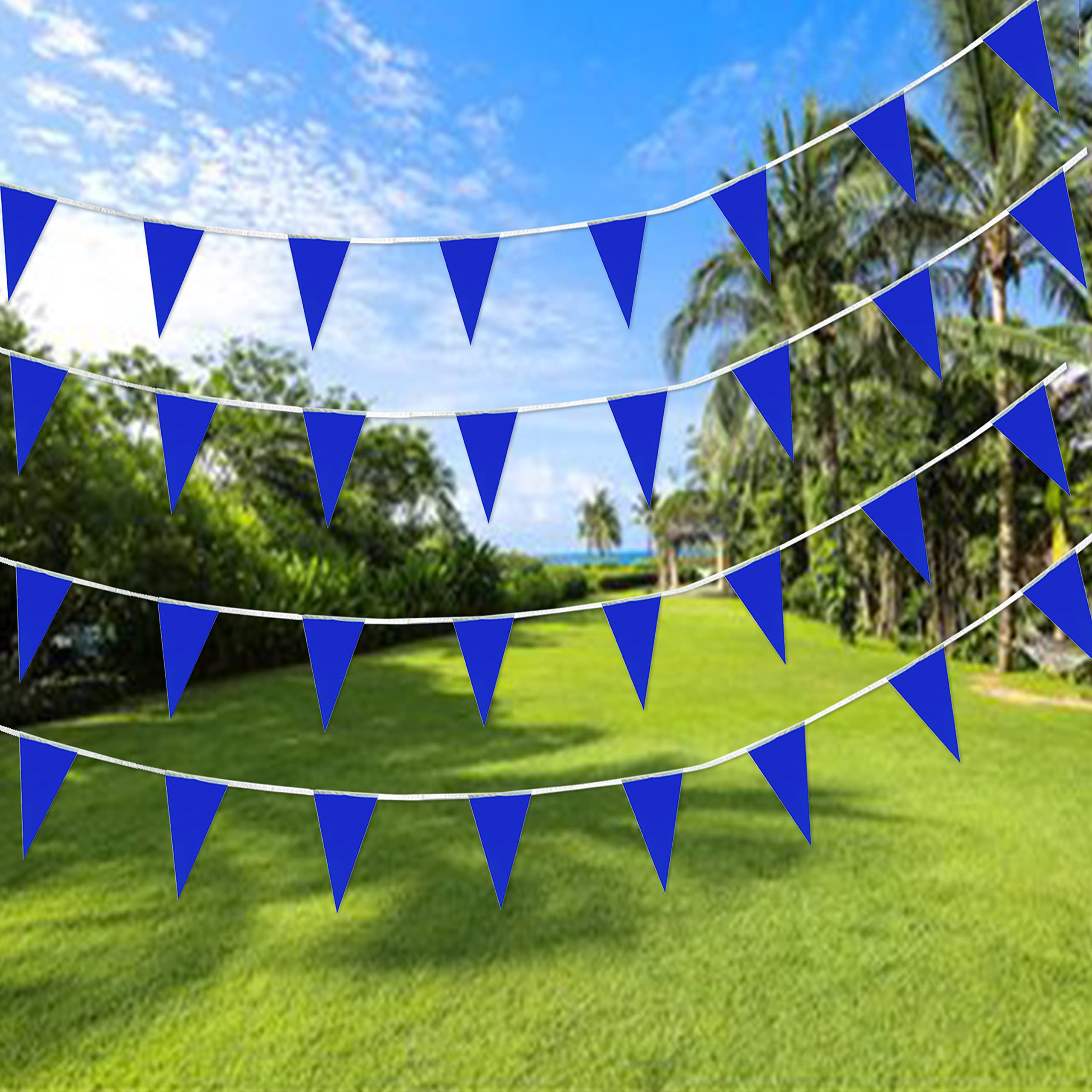Consummate 100 Feet Blue Blank Pennant Banners Flags String Hanging DIY Triangle Bunting Flags for Grand Opening,Kids Birthday,Party Decorations,60 PCS