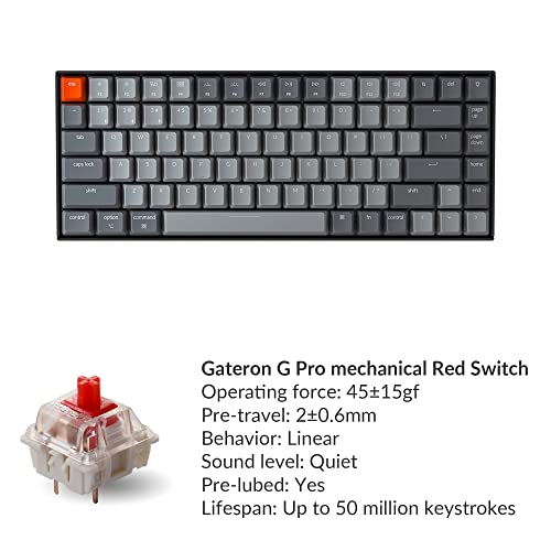 Keychron K2 75% Layout RGB Bluetooth Wireless Mechanical Keyboard with Gateron G Pro Red Switch/Anti Ghosting/N-Key Rollover, Compact 84 Keys USB Wired Gaming Keyboard for Mac Windows-Version 2