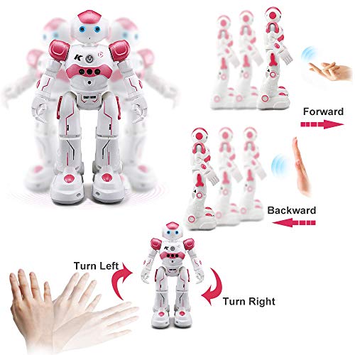 FLYWIND RC Robot Toys for Kids, Programmable Smart Remote Control Robot Toy Intellectual Control Robot Rechargeable, Walking Dancing Robot Gesture Sensing Robot Birthday Gift for Boys Girls (Pink)